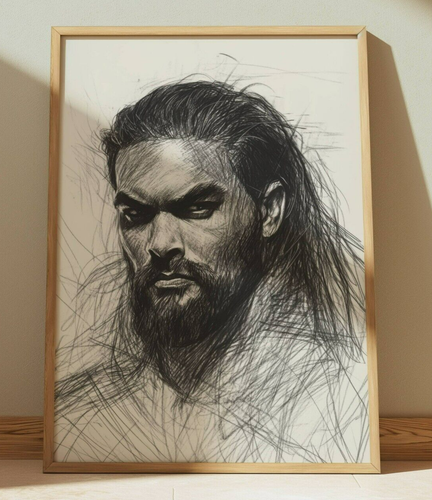 AQUAMAN JASON MOMOA DRAWING PRINT SKETCH 8" x 10" PRINT WALL ART HOME ...