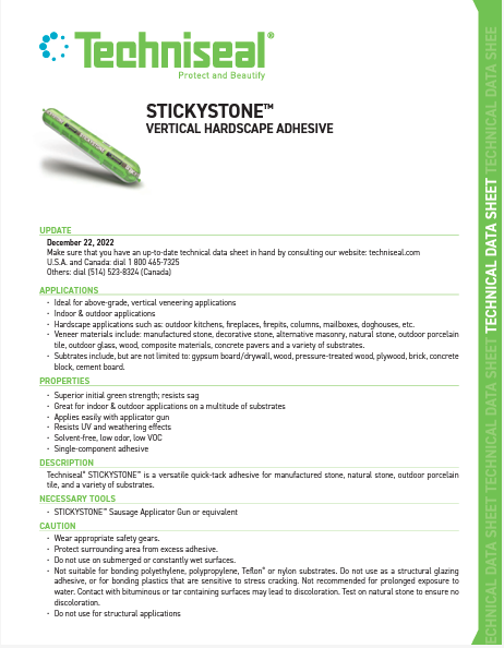 TECHNISEAL SAUSAGE STICKYSTONE ADHESIVE - 20OZ **2 PACK!! (BELGARD ...