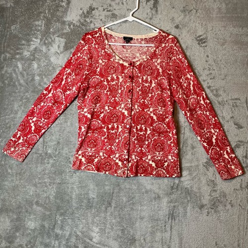 TALBOTS Orange Paisley Pure Merino Wool Cardigan Sweater Size Large ...