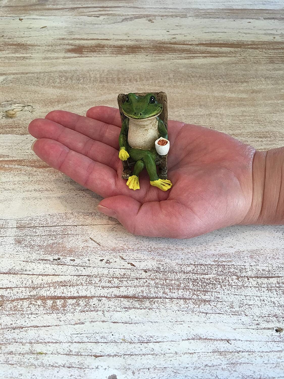 Mini Frog Drinking Coffee Garden Patio Balcony Indoor Statue Green 2 in ...