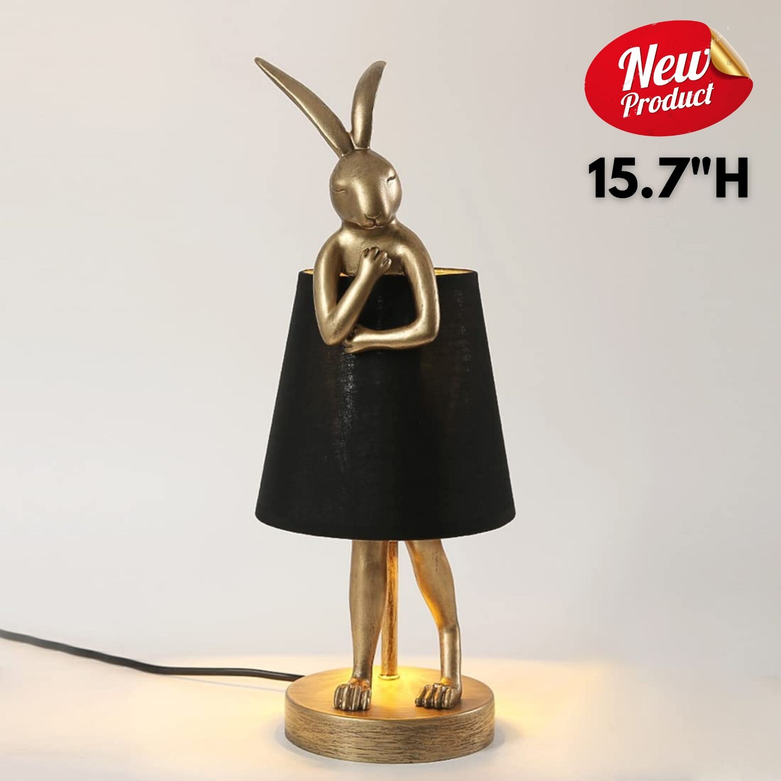Gold Rabbit Table Lamp Animal Staute Bunny Decor LED Desk Light Office ...