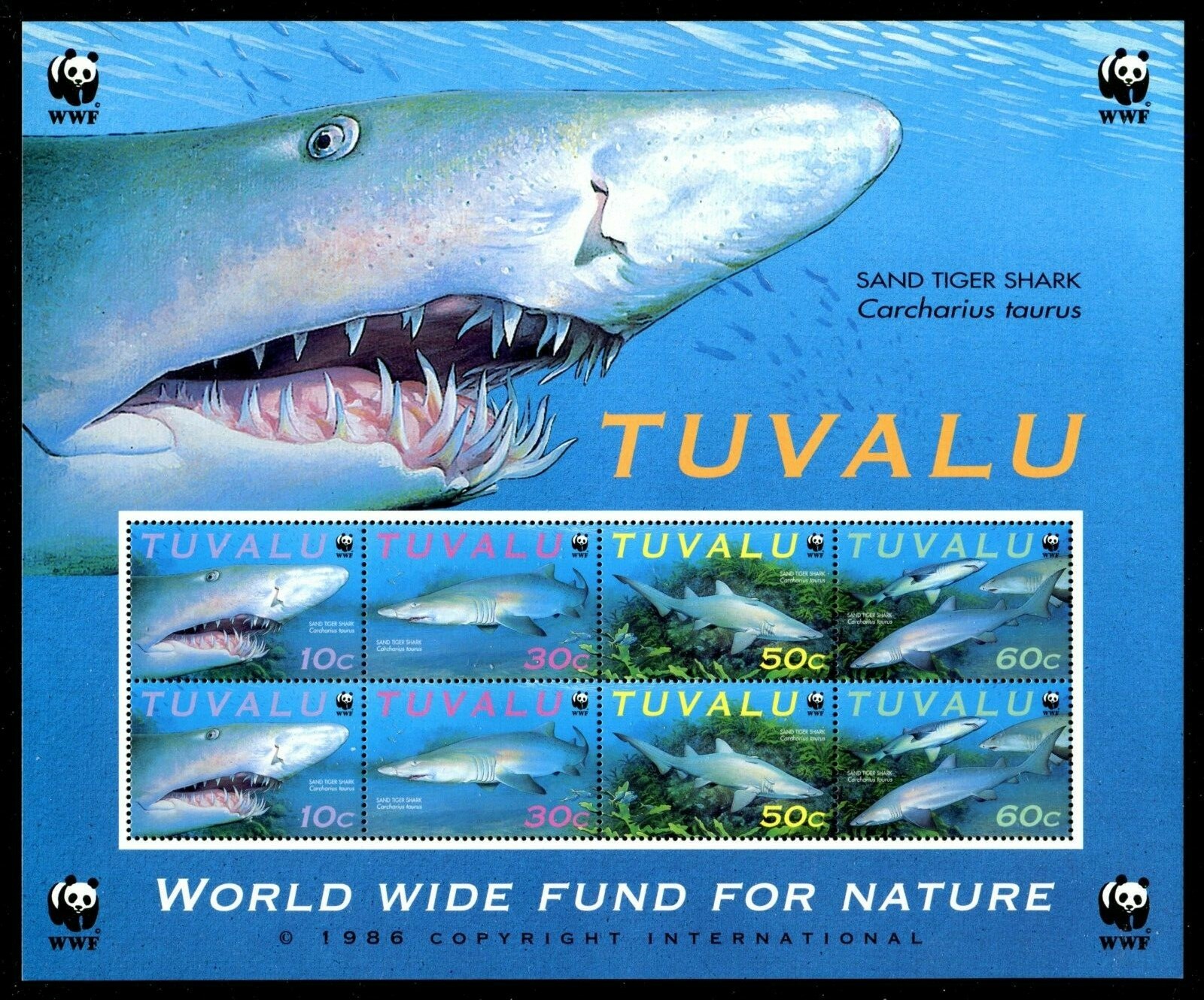 Tuvalu 818, MNH, 2000 Marine life WWF Tiger Shark. x34886 | eBay