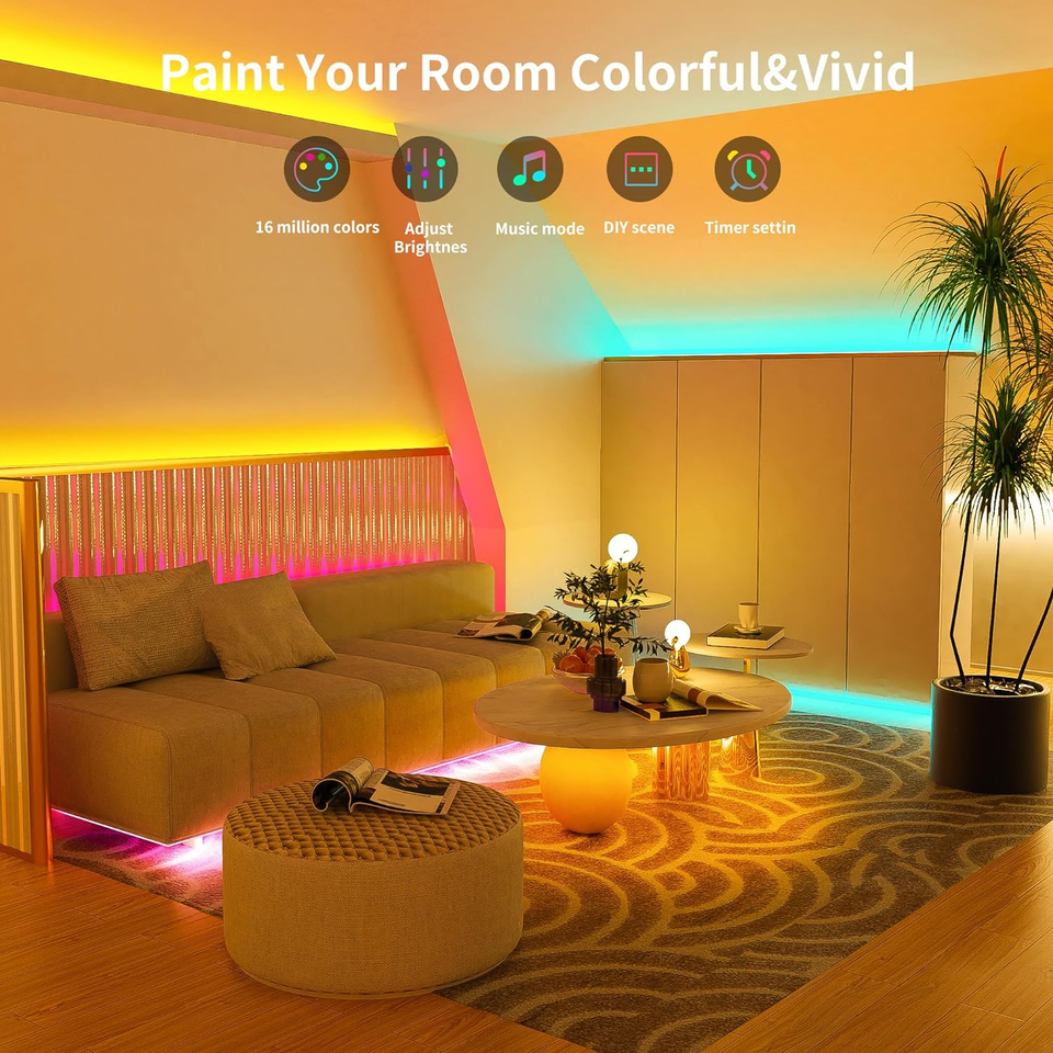 100Ft Led Lights for Bedroom Music Sync Color Changing Led Strip Lights ...