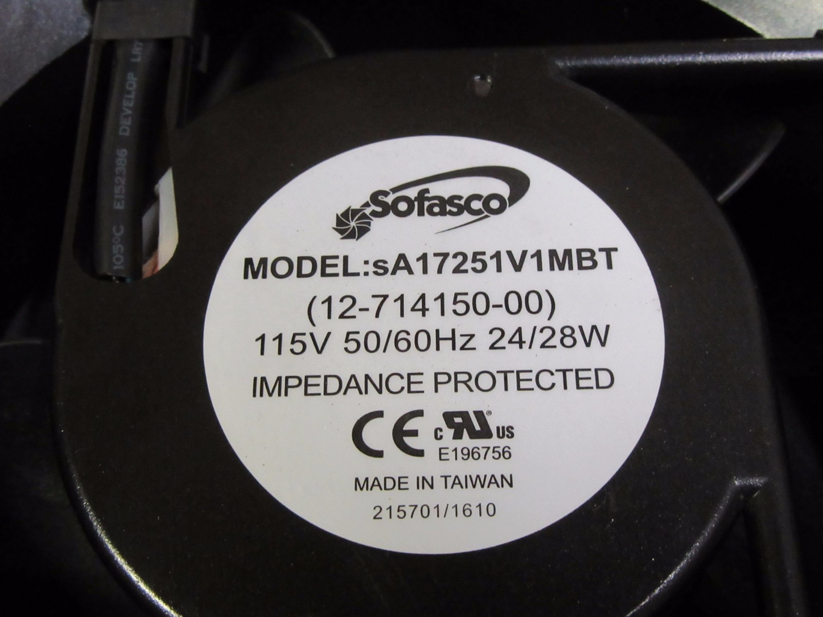 SOFASCO COOLING FAN 115 VAC 50/60 Hz 24/28W MODEL: SA17251V1MBT 12 ...