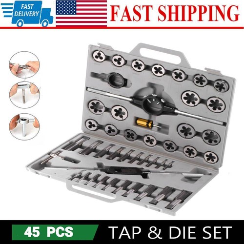 45 pcs Hardened Metric TAP & DIE Set Screw Thread Taper Drill Tool Kit ...