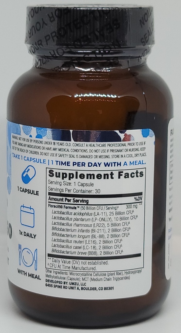 UMZU FLORACIL50 Gut Support Dietary Supplement 30 Capsules New Exp. 12/ ...