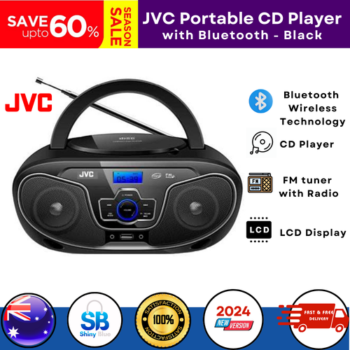 JVC Bluetooth Boombox Portable CD Player USB/MP3/FM Radio/LCD Display ...
