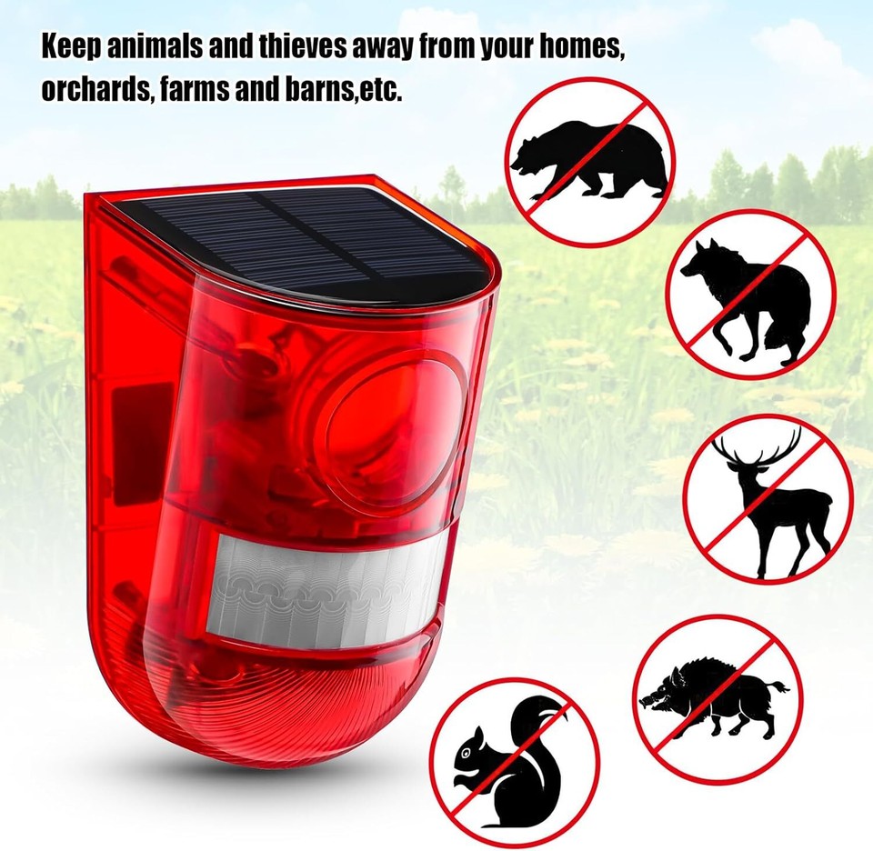 Solar Motion Sensor Alarm 129dB Loud Warning Light Outdoor Security ...