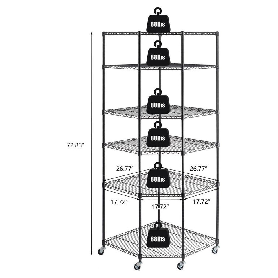 Corner Heavy Duty Wire Steel 6 Tier Corner Shelf Garage Storage ...