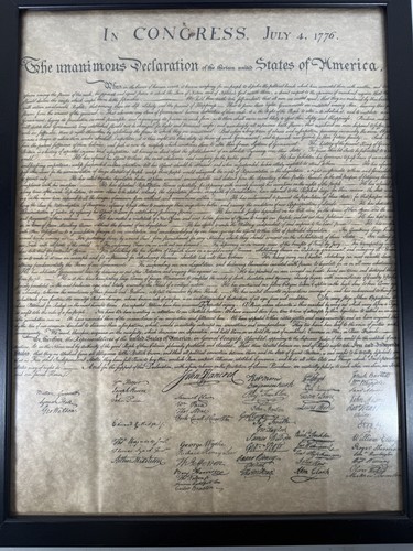 DECLARATION OF INDEPENDENCE PRINTED ON PARCHMENT PAPER FRAMED 18”x12 ...