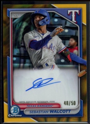 2024 Bowman Chrome Sebastian Walcott Gold Lava Auto /50 Texas Rangers ...