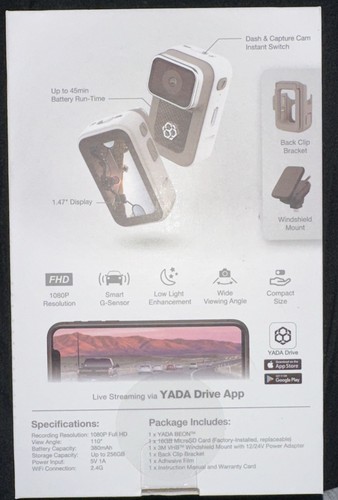 YADA beon Capture Cam (Mini Action & Dash Cam) 1080p - White With Gray ...
