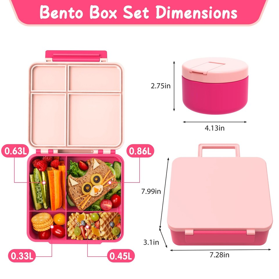 Bento Lunch Box with 8oz Soup Thermo, Leak-Proof Lunch Containers with ...