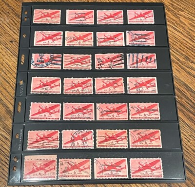 1941 U.S. Air Mail 6¢ Scott # C25 Twin-Motor Transport Plane Carmine ...