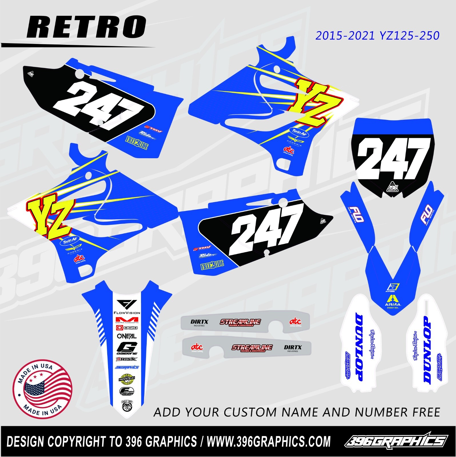 Motocross graphics for YAMAHA YZ 250 YZ250 2015 2016 2017 2018 2019 ...