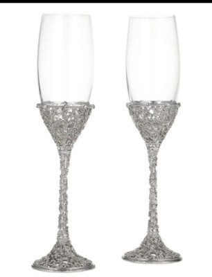 Olivia Riegel NIB Sinclair gray 7 oz. Flute Pair Champagne Glasses | eBay