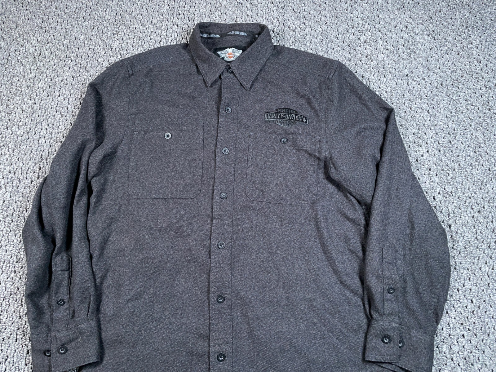 Harley Davidson Flannel Shirt Adult Medium Dark Gray … - Gem