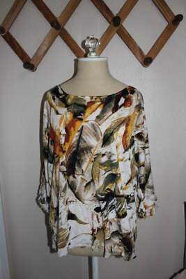 Zozo Plus Size 2X Linen Blend Botanical Leaf Print Sweater Elbow ...