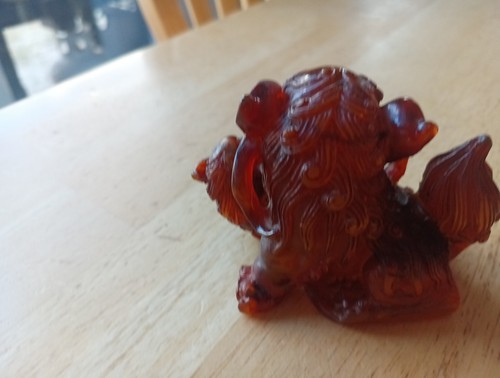 4" Old Chinese Red Amber Carving Feng Shui Foo Dog Lion Beast Son ...
