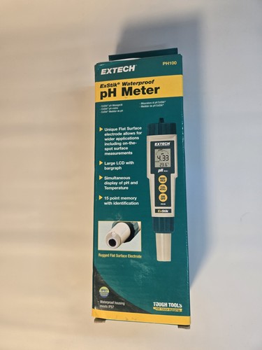 Extech PH100 Waterproof pH Meter Flat Surface Electrode LCD 0.00-14.00 ...