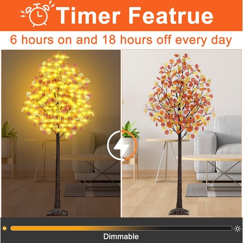 5Ft Fall Tree with Lights, 90 LEDs Artificial Fall Light Up Eucalyptus ...