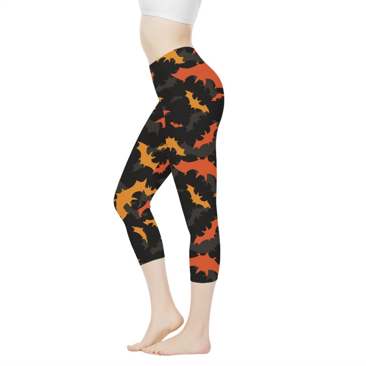Orange And Black Bat Pants Long 3/4 Leggings Print Fashion Sexy ...