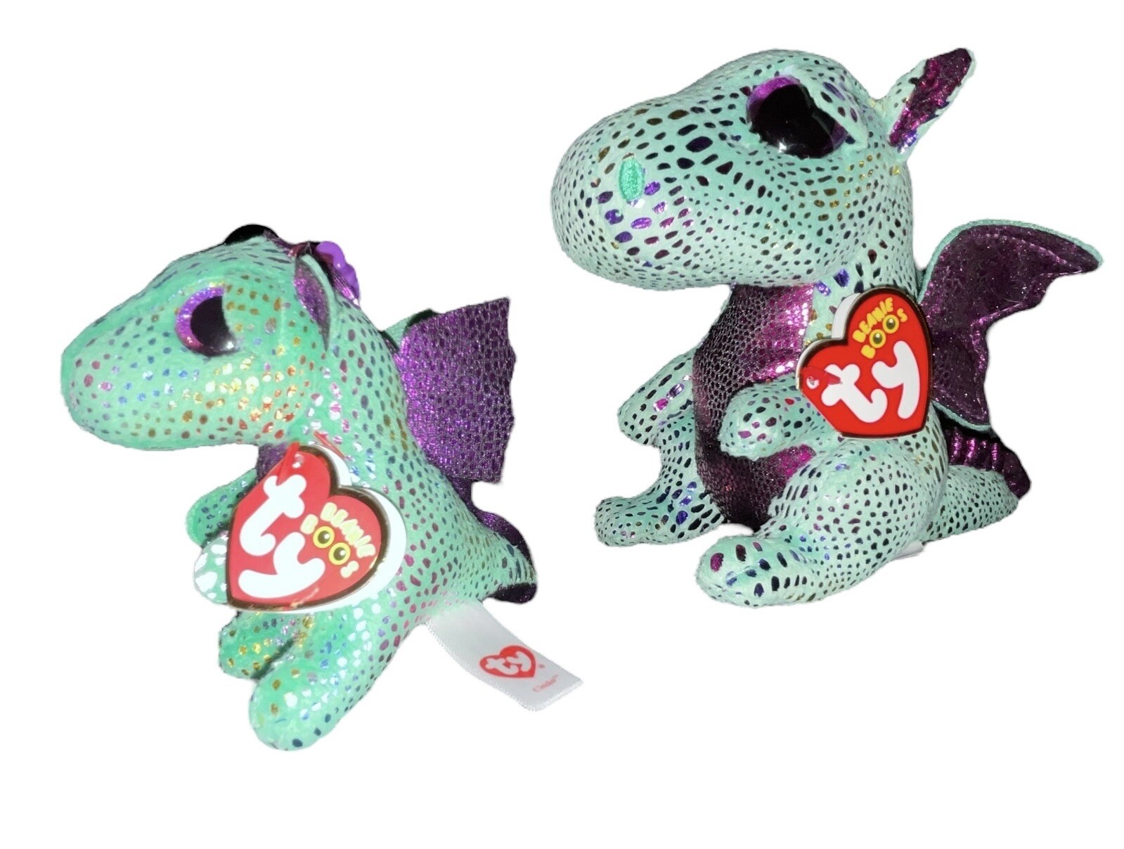 2 TY Beanie Baby Dragon Cinder 6 1/2" Green Purple Plush Stuffed Animal ...