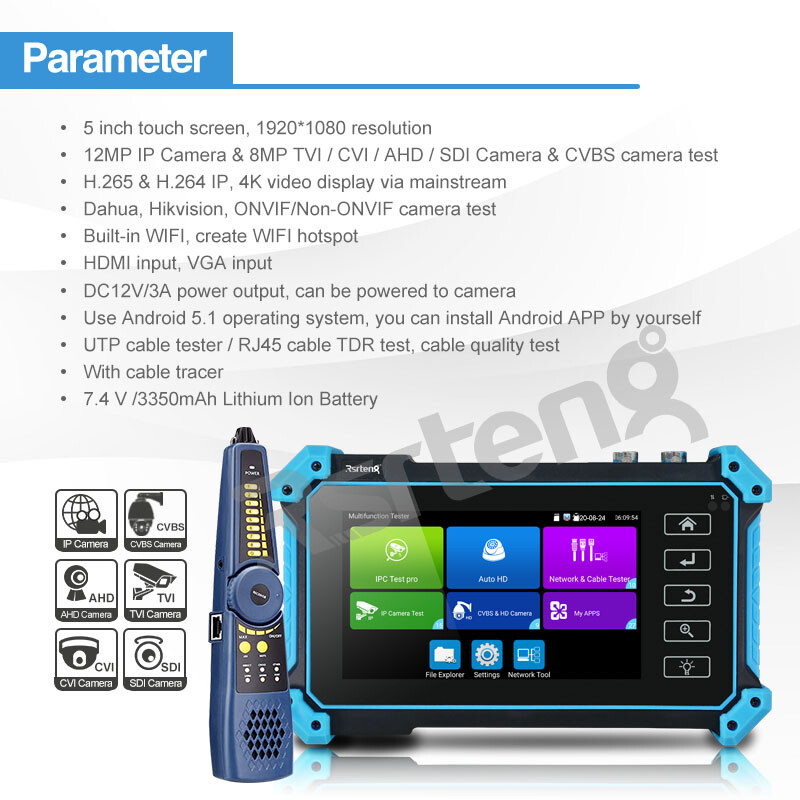 Rsrteng IPC-5200C Plus 5.4" 4K CCTV IP Camera Tester IP CVI SDI AHD ...