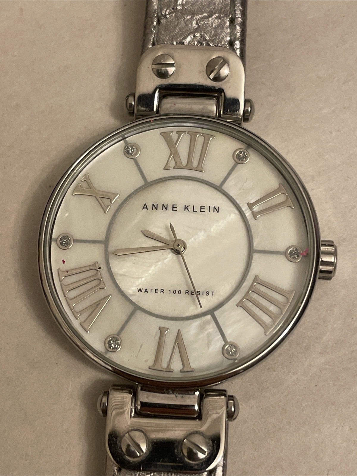 Anne Klien Mother Pearl Vintage Style Genuine Leather Beige Wrist Watch ...