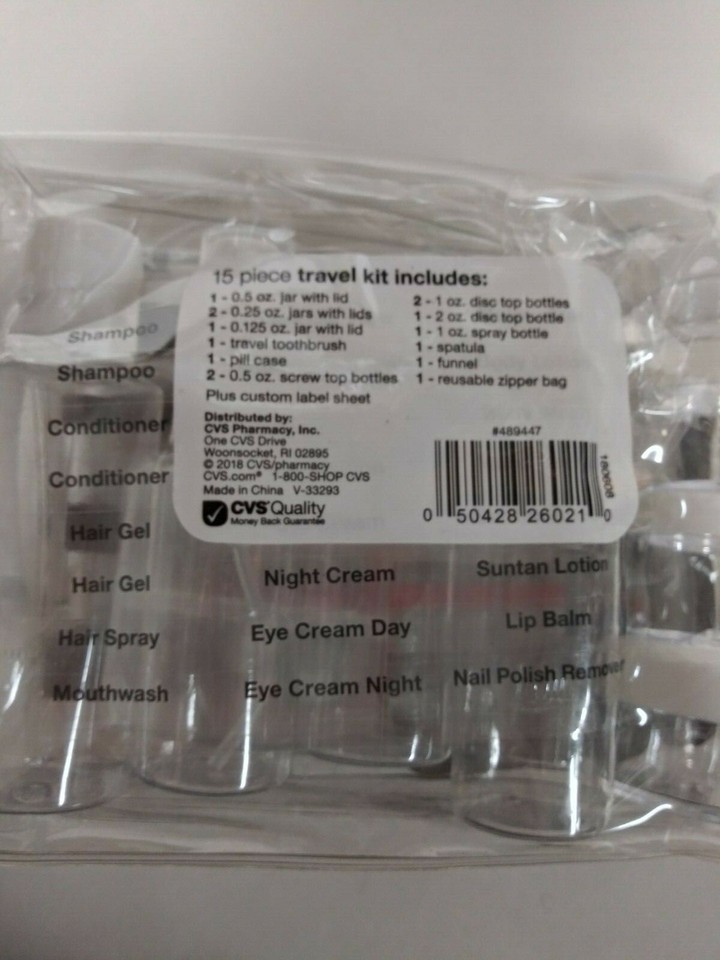 2 CVS 15 Piece Travel Kit With Reusable Bag & Pre-Printed Labels | eBay