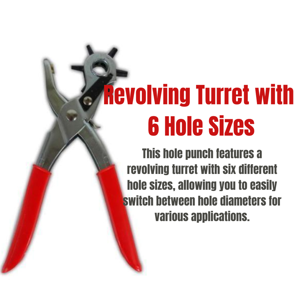 REVOLVING LEATHER PUNCH RIVET PLIER 6 SIZES DIY BELT EYELET PUNCHER 6 ...