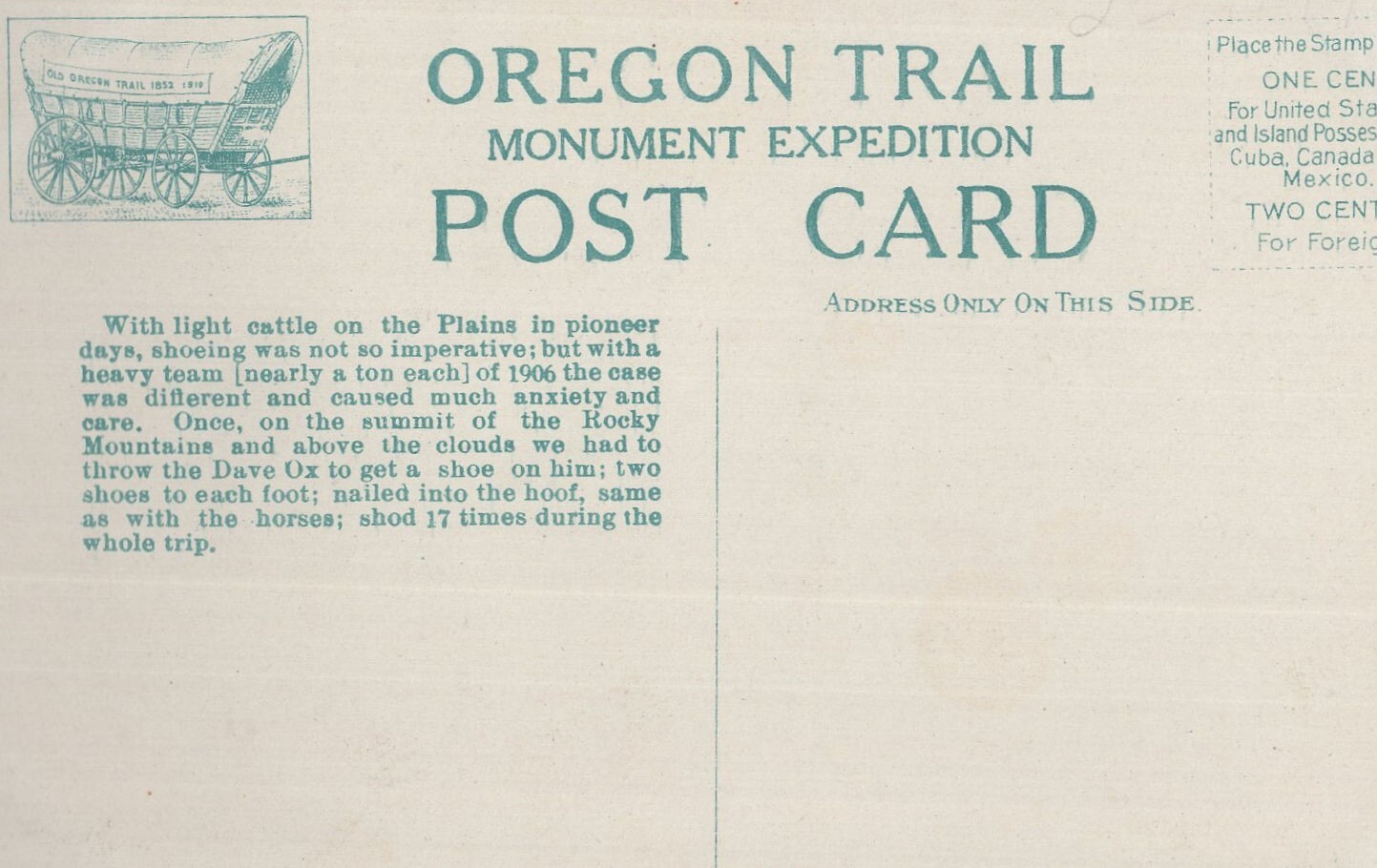 108 Shoeing Oxen Oregon Trail Monument Ezra Meeker Postcard | eBay
