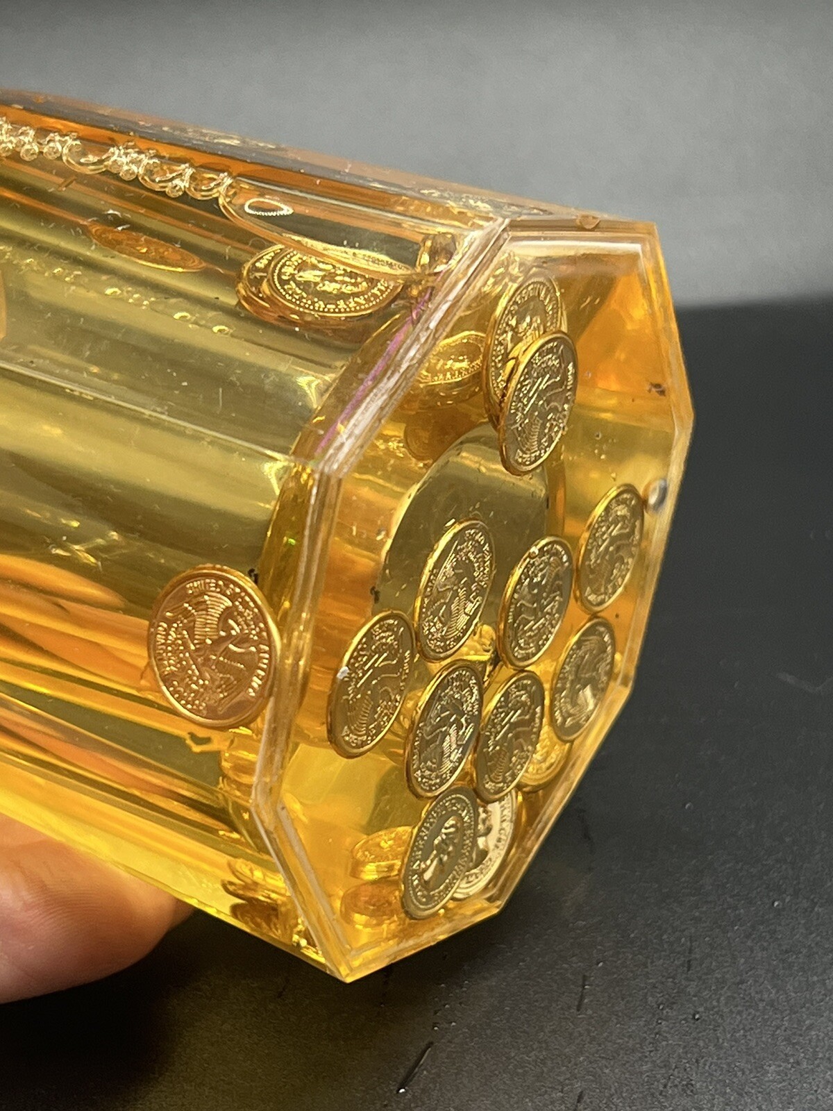 Vintage Lucite Acrylic Paperweight Pen Pencil Holder COINS Float In ...