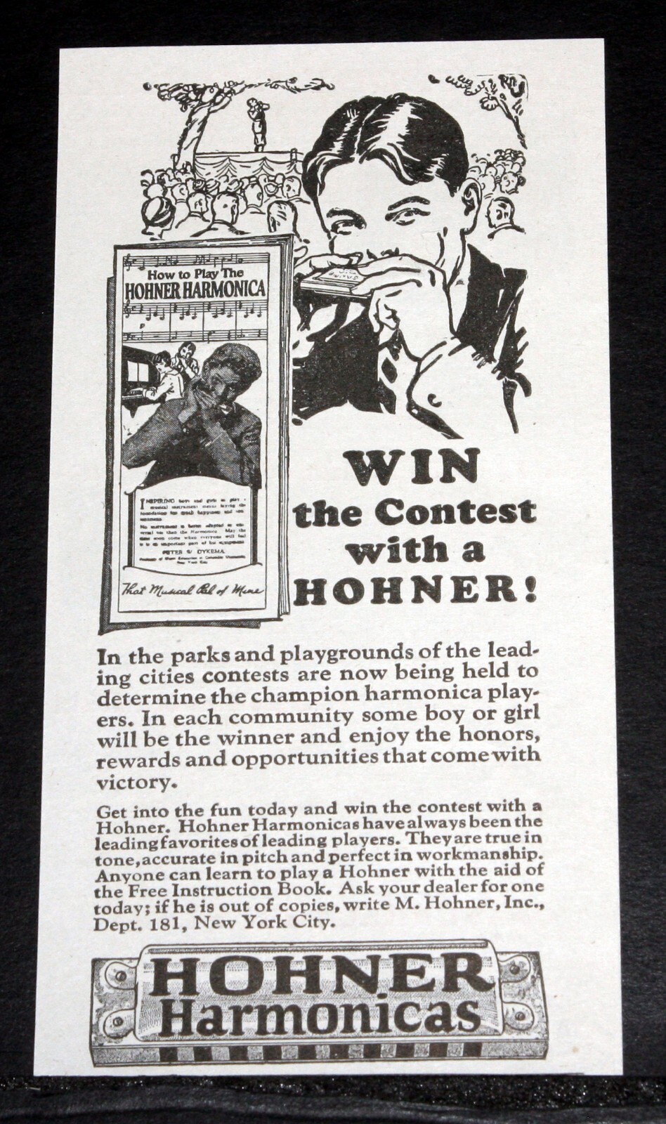 1926 OLD MAGAZINE PRINT AD, HOHNER HARMONICAS, WIN THE CONTEST WITH A ...