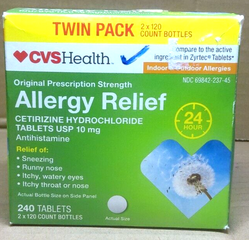 CVS Health, 24Hour Allergy Relief, 10mg,Twin Pack, 240 Tablets, EXP 03/ ...