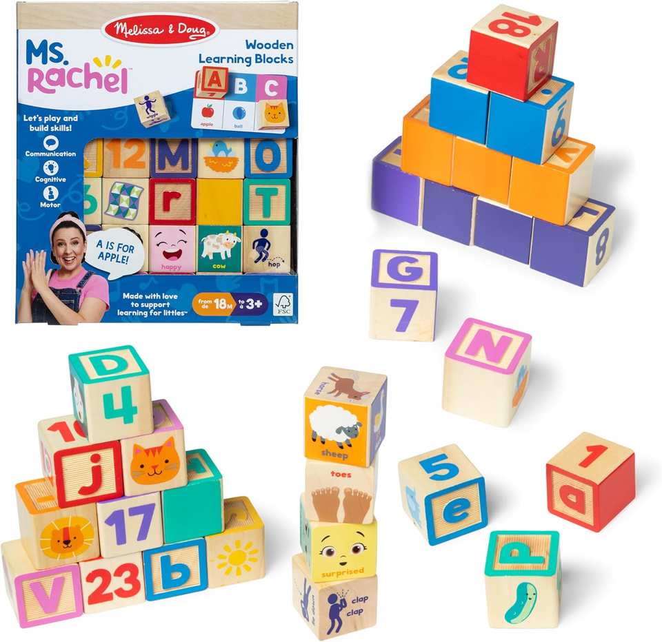 Ms. Rachel Letter, Number, and Game Wooden Learning Blocks with ...