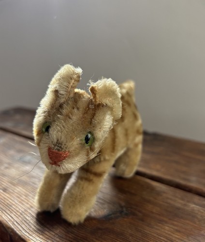 Vintage Steiff? Striped Tapsy Tabby Mohair Kitten Cat Green Eyes No ...