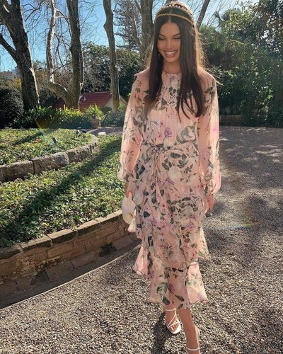 Sheike Eve Floral Dress Size AU 14 / US 10 Pink Balloon Long Sleeve ...