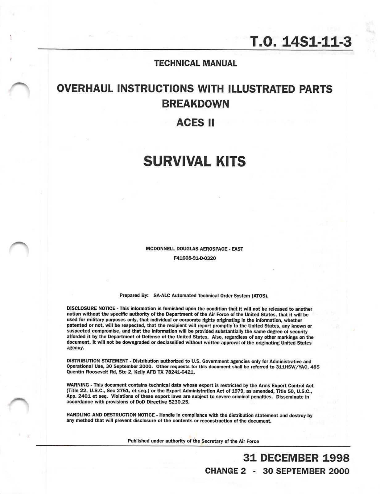 ACES II Ejection Seat Survival Kits W/Parts Breakdown Flight Manual ...