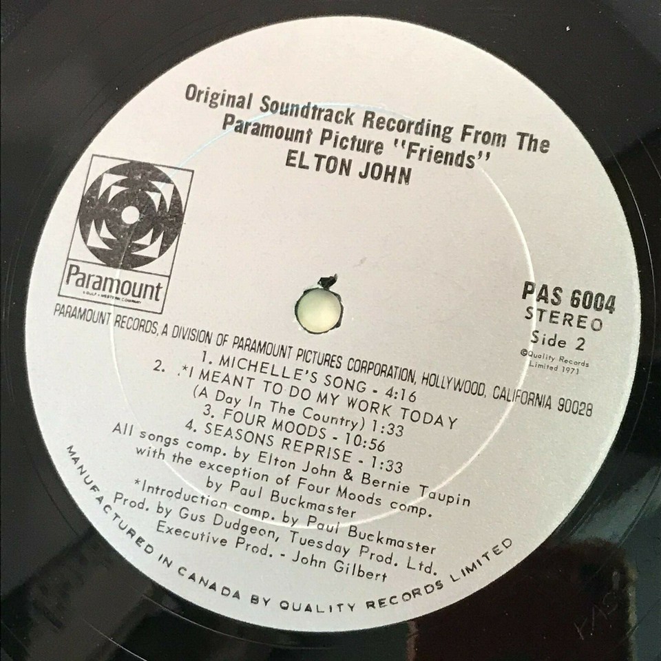 ELTON JOHN Friends 1971 Canadian Vinyl LP Paramount Film Soundtrack ...