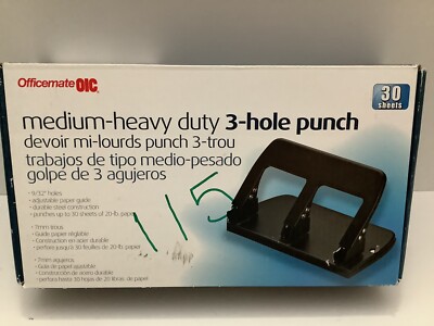 Office Mate Heavy Duty 3 Hole Punch Officemate 30-Sheet Capacity Black ...