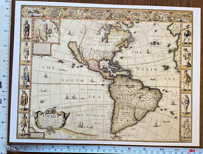 Old Antique Map: America 1600s 1627 REPRINT Vignette Pictures: John ...