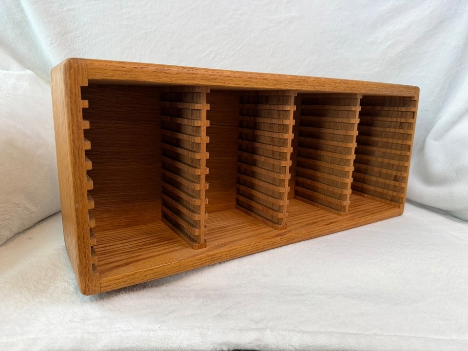 Solid Oak Vertical CD Tower Rack Stand Wood Media Storage | eBay