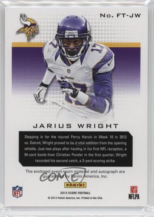 2013 Score Future Franchise Fabrics Signatures /50 Jarius Wright #FT-JW ...