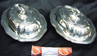 SET OF 2 Lrg QUEEN ANNE BAROQUE SILVER WARMING ENTREE TRAY DISH ...