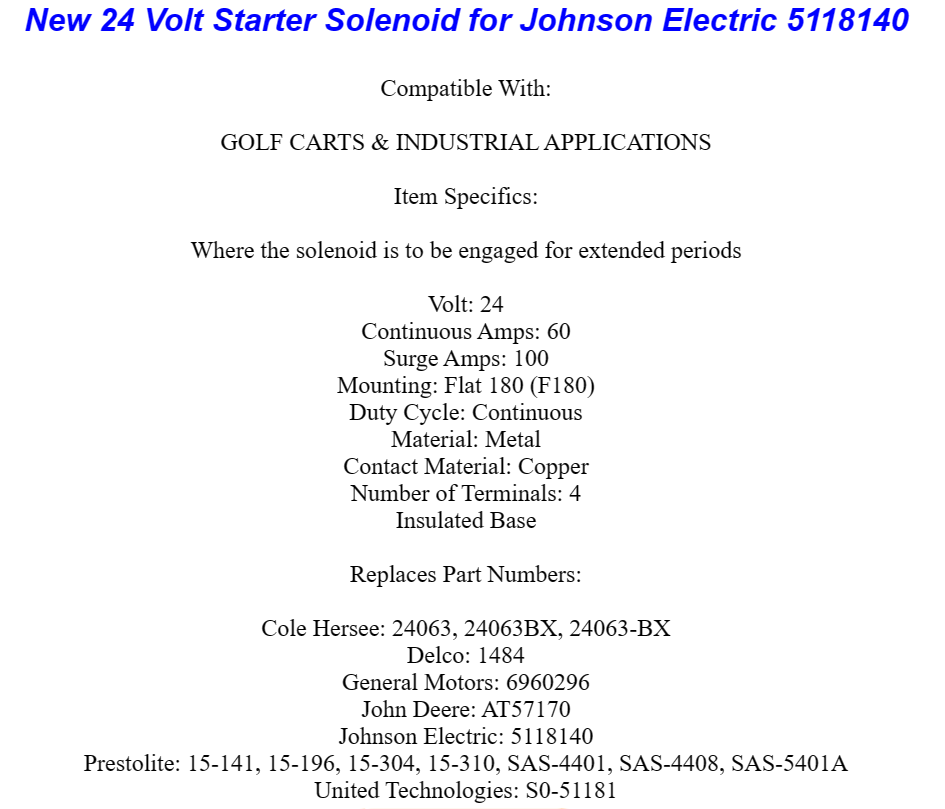 ST88 24V Continuous Duty Solenoid Starter Switch Made in Mexico 60A | eBay