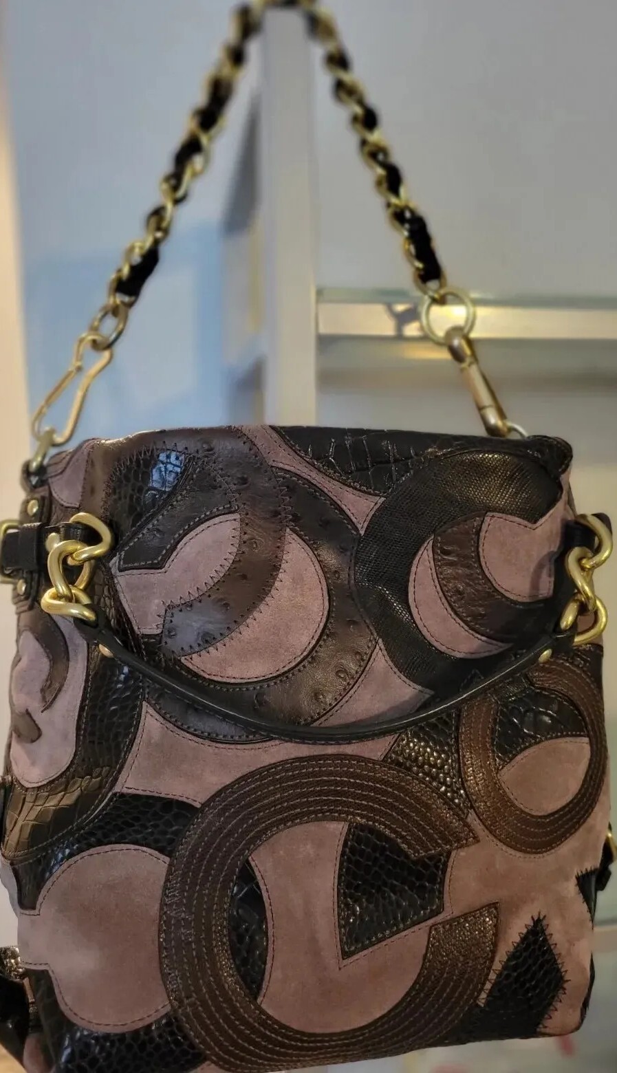 Coach Op Art Suede & Multi-Leather Handbag with Detac… - Gem