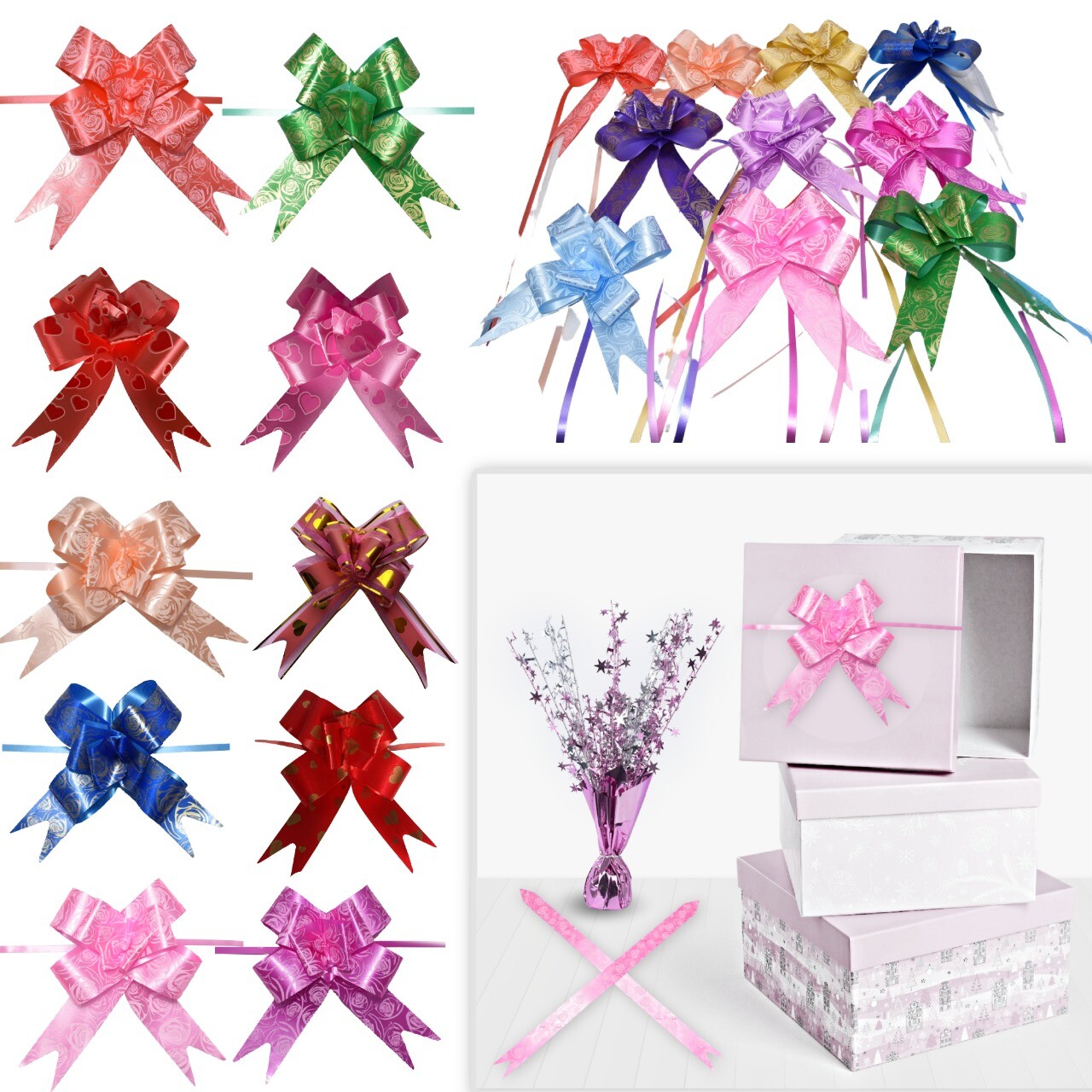 50 LARGE PULL BOWS MIX COLOURS RIBBONS BIRTHDAY PARTY ] [ BALLOONS ...