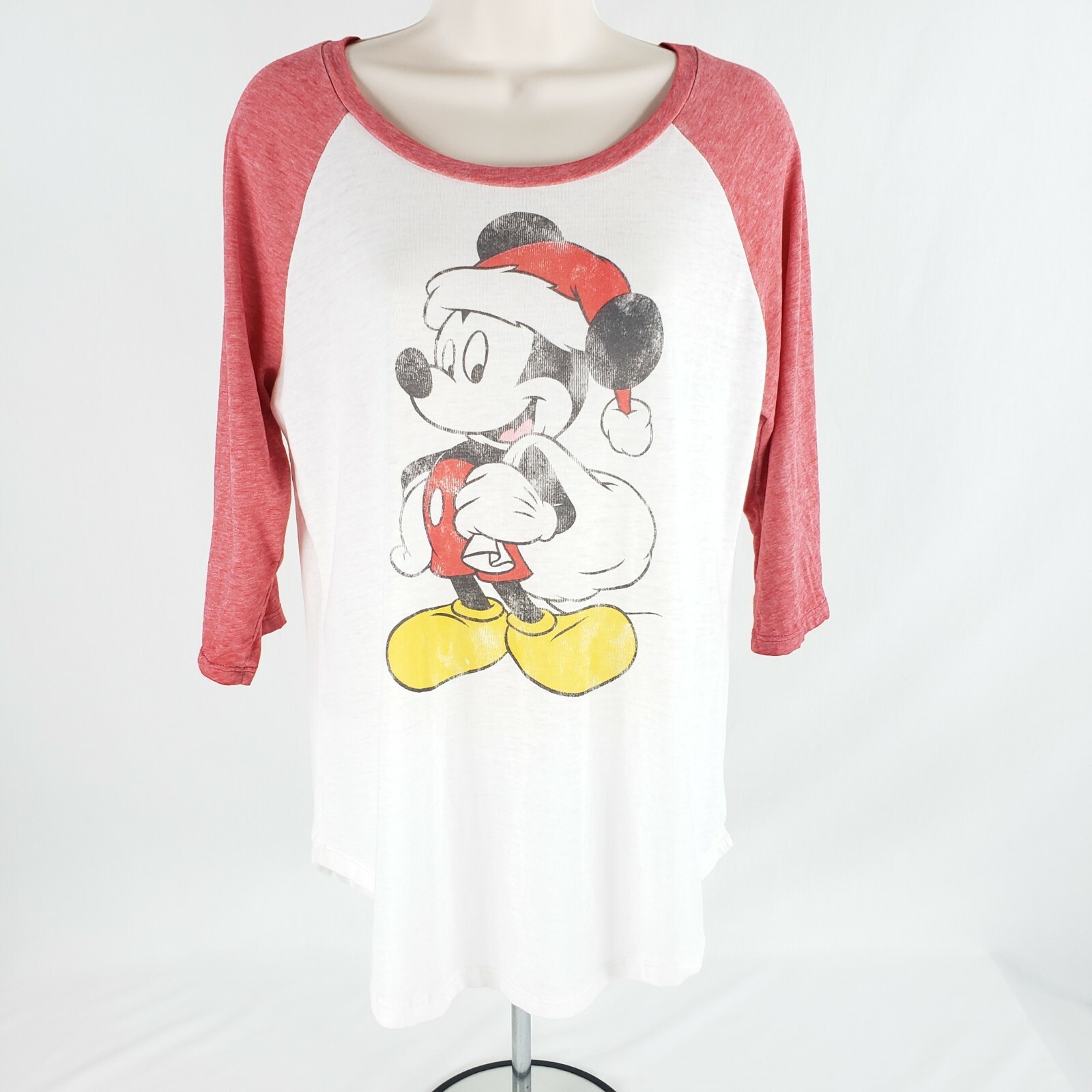 Disney Mickey Mouse Santa T Shirt XL Raglan Baseball Style Christmas ...