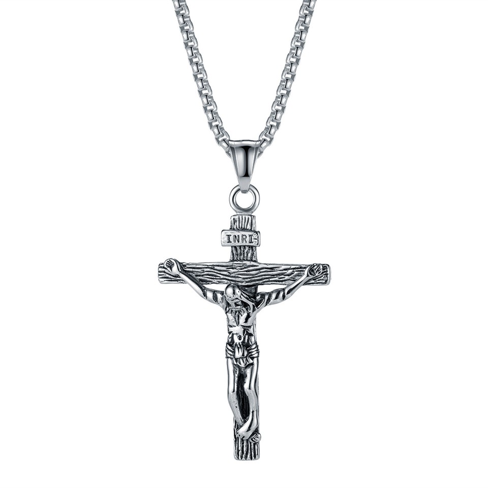 Men Stainless Steel Gold Silver Black Jesus Crucifix Pendant Chain ...